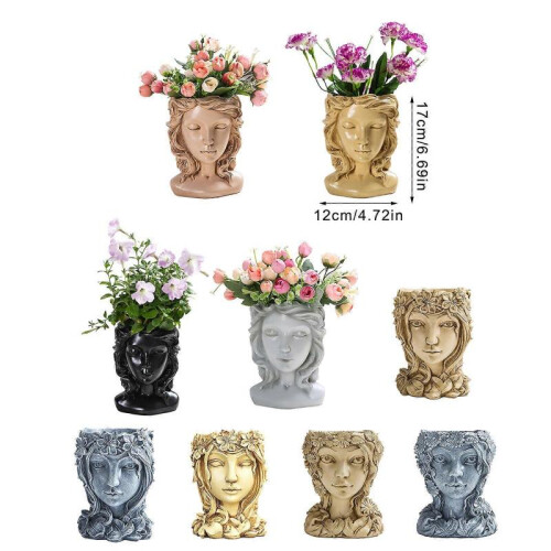 (black) Resin Succulent Planter with Innovative Face Shape Resin Flower ...