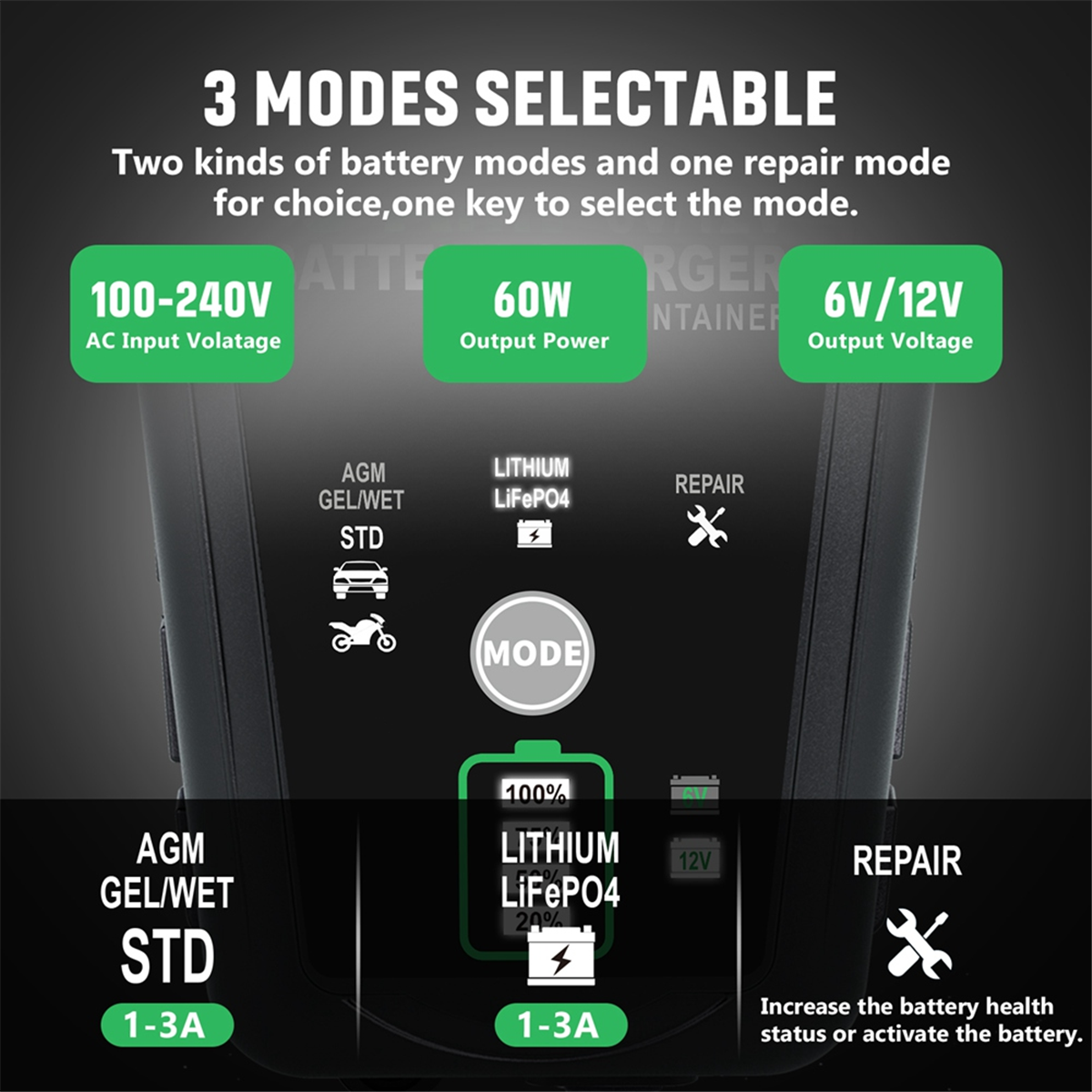 3A Vollautomatisches Smart Pulse Batteriereparaturladegerät, EU-Stecker ...
