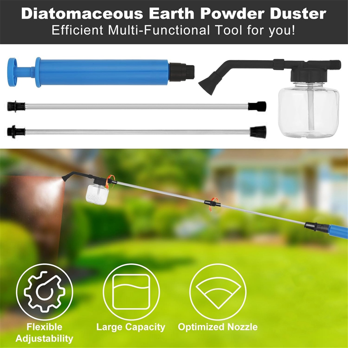 Adjustable Diatomaceous Earth Duster 250ml Powder Sprayer, 17–37.4in ...