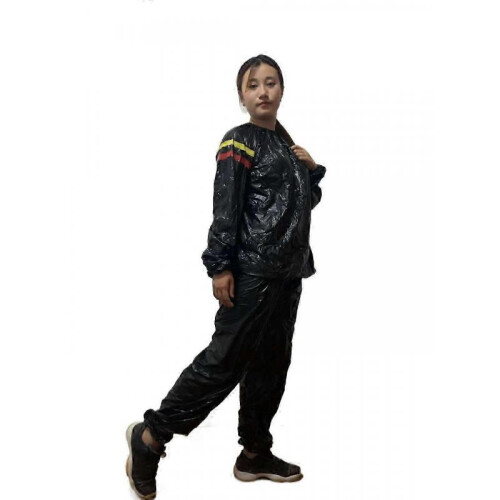 (XXXL, Black.red.and.yellow.stripes) Sweat Suit PVC Sauna Suit Fitness ...