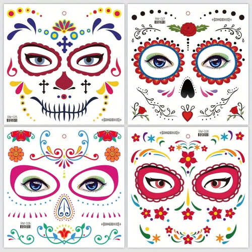 (4 Sheets-A) Halloween Temporary Tattoos Sticker Day Of The Dead La ...