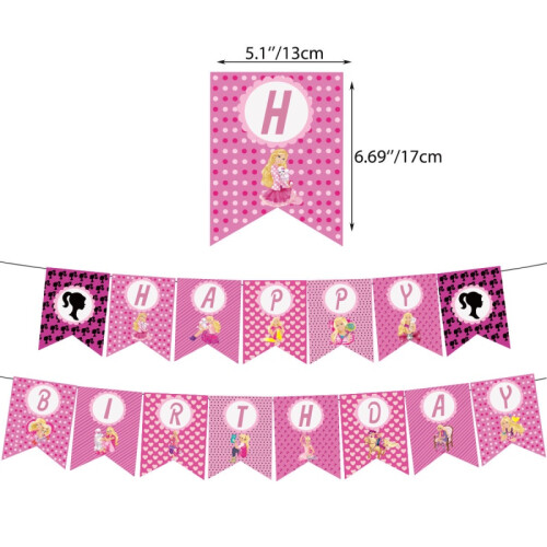 (Banner) Party Themed Barbie Decoration Sets Banners Cake Flags Toppers ...