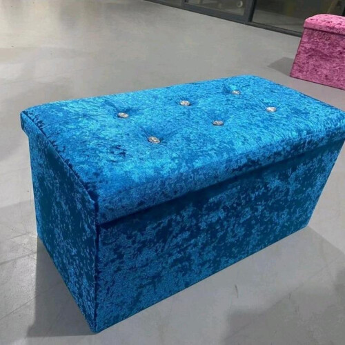 (BLUE) Double Crushed Velvet Storage Box With Lid, Foldable Design In ...
