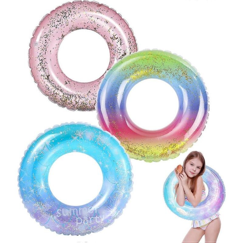 Inflatable Pool Floats 3 Pack Glitter Swim Rings for 2-5 Years Old Kids ...