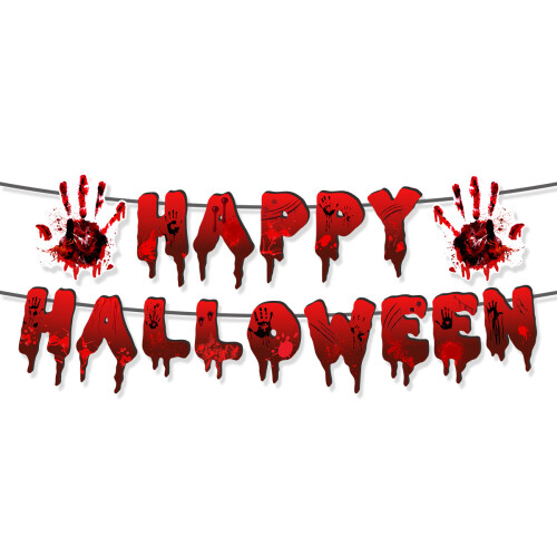 (Bloody Handprint Halloween Flag) Halloween horror party birthday ...