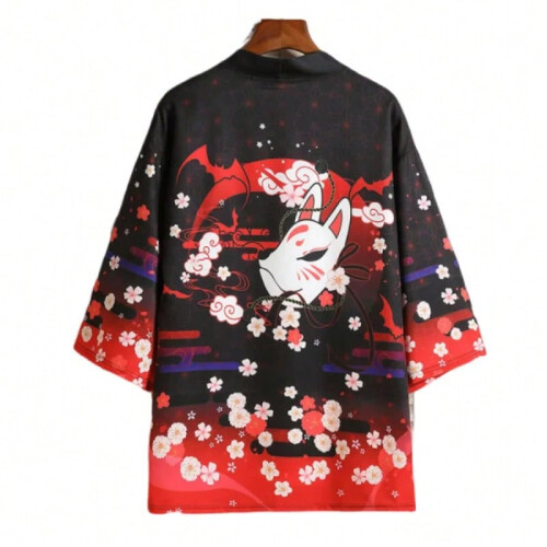 (002, M) Mens Gradient Asian Traditional Haori Kimono Fox Mask Pink ...