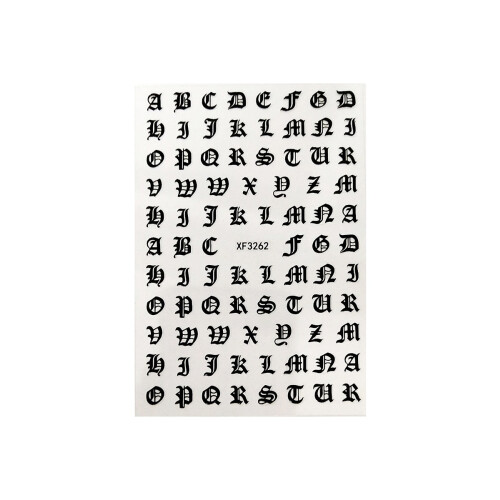 (Black) 3d Art Nail Stickers Latin Roman English Alphabet Letter Decals ...