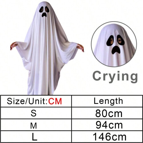 (002, L) Spooky White Ghost Halloween Cloak With Smiling Crying And ...
