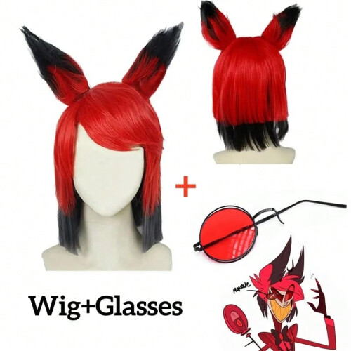 (Wig and glasses, M) Alastor Hazbin Cosplay Costume Hotel Radio Demon ...