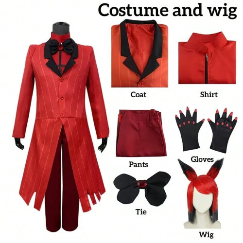 (Costume and wig, XXL) Alastor Hazbin Cosplay Costume Hotel Radio Demon ...