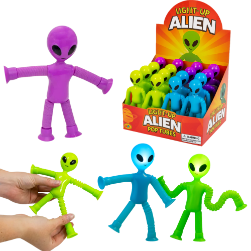 (4 Alien Pop Tubes) Light Up Alien Pop Tubes Fidget Toys Popper Tubes ...