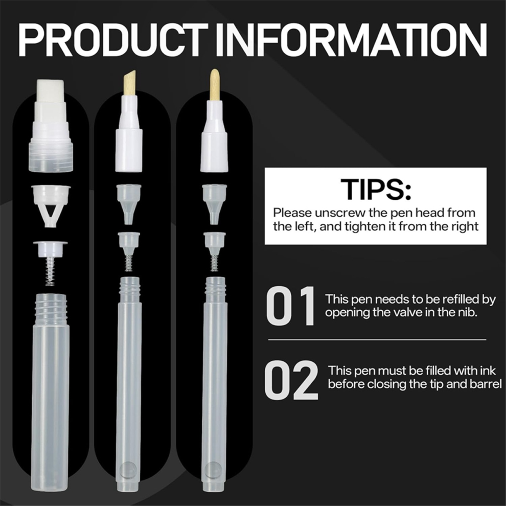 20 Pcs Refillable Acrylic Paint Markers, Empty Fillable Pen 3 mm 6 15 ...