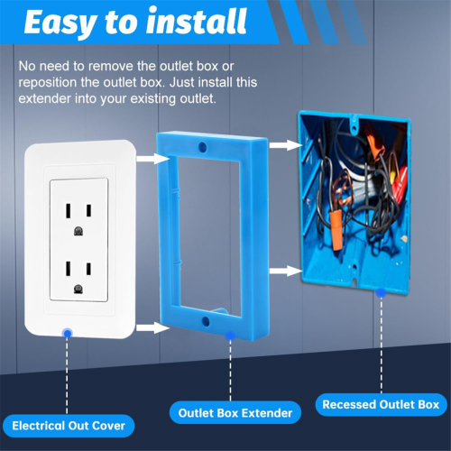 6 Pcs 1/2inch Single Gang Receptacle Outlet Box Extenders, with Screws ...