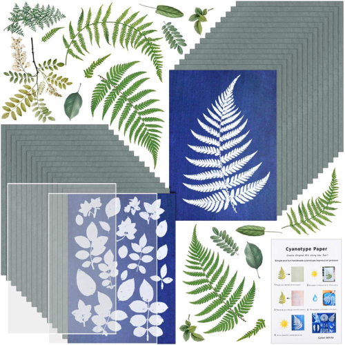 Sun Print Paper Kit, Cyanotype Paper, 32 Sheets with 2 Sheet Acrylic ...