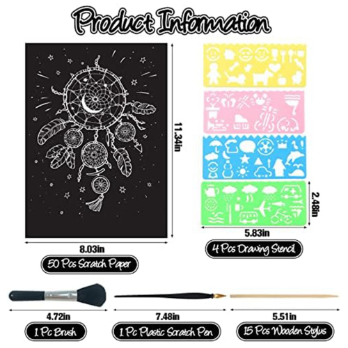 Scratch Paper Art Set, 50 Sheets 8x11in Black Coated Scratchboard Large ...
