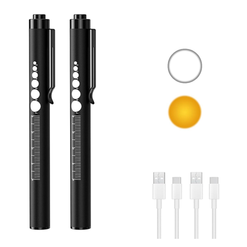 2Pcs Rechargeable Pen Lights with Pupil Gauge & Ruler, LED Penlights ...