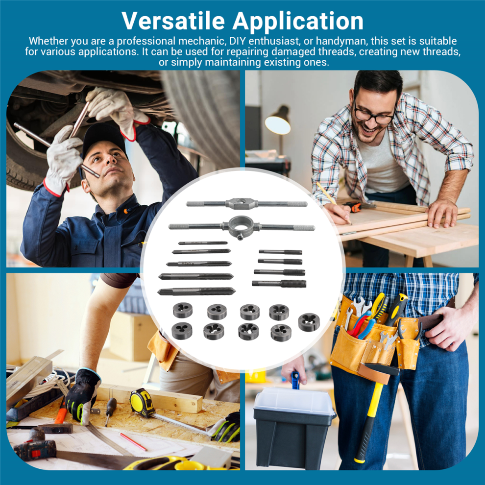 20Pcs Metric Hand Tap and Die Set M3- Screw Thread Plugs Straight Taper ...