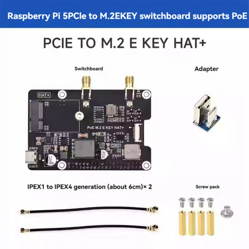 For Raspberry Pi 5 PCIe to M.2 E KEY with PoE HAT+ Supports NGFF on OnBuy