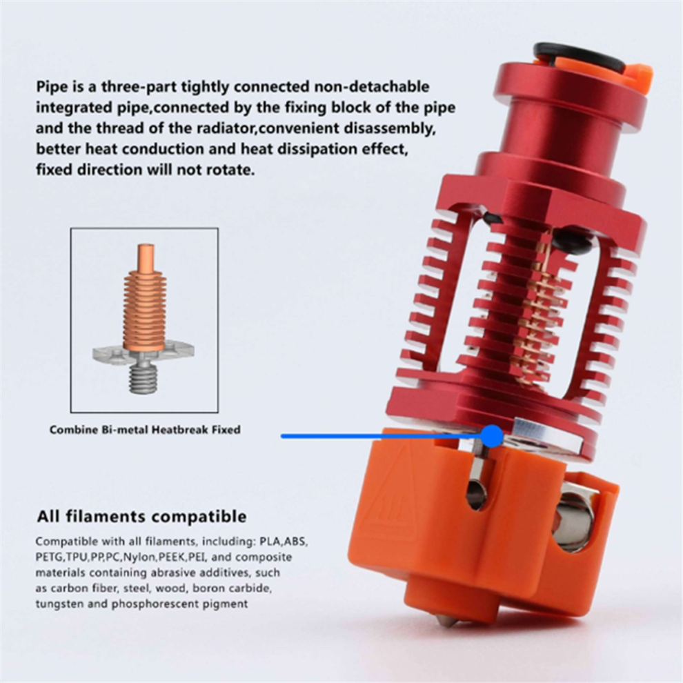 Tête d'impression 3D Red Lizard K1 V6, bimétallique, en cuivre plaqué ...