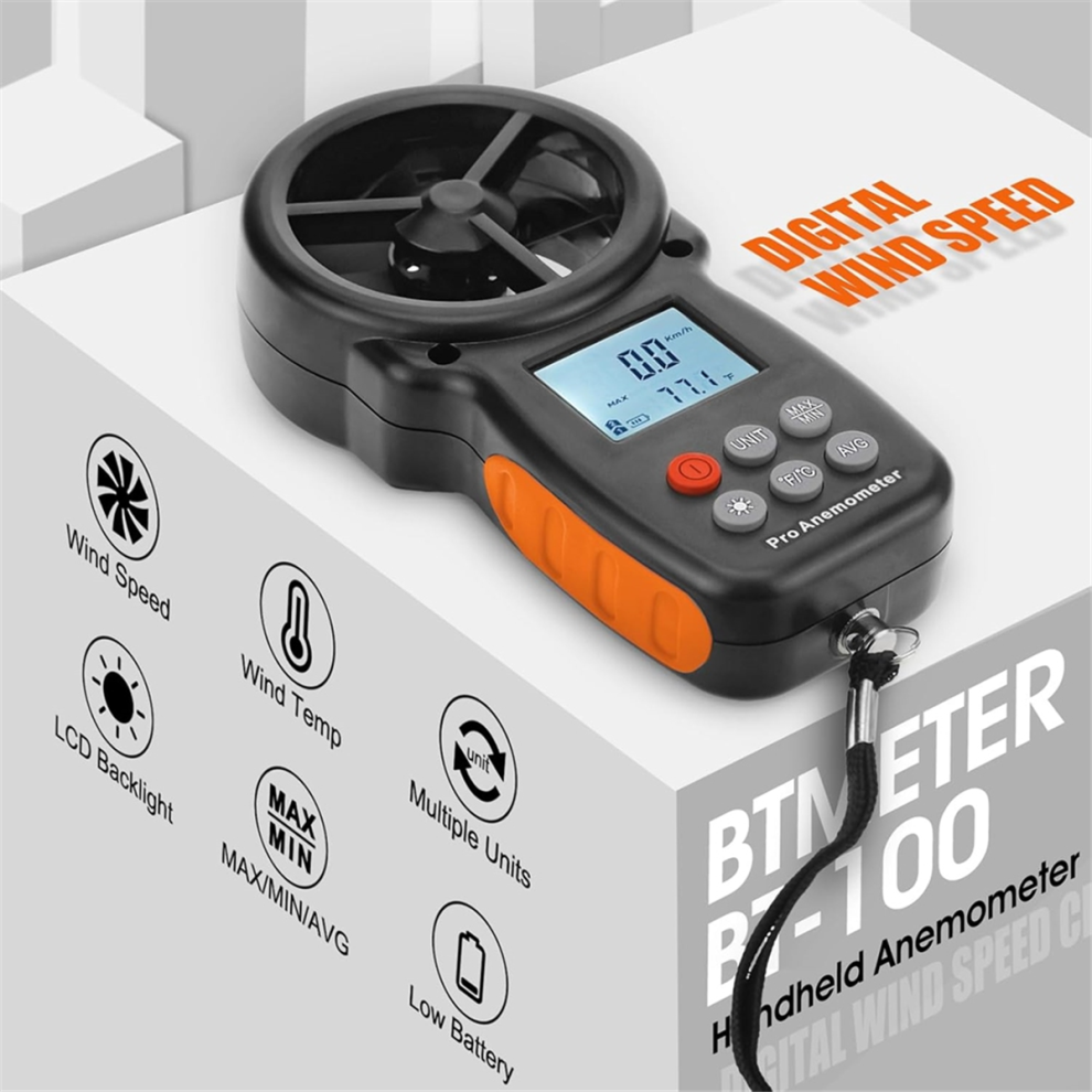 BT-100 Hand-Anemometer, digitales Windgeschwindigkeits-CFM-Messgerät ...