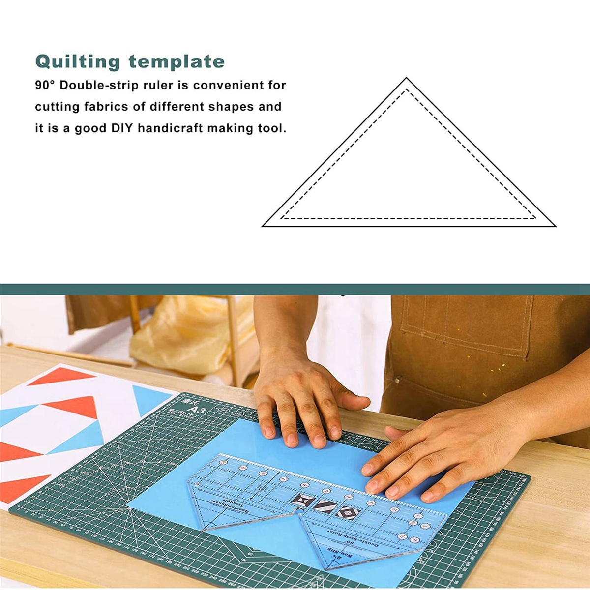 90 Degree Double Strip Quilt Ruler, 10 Inch Acrylic Triangle Rulers on ...