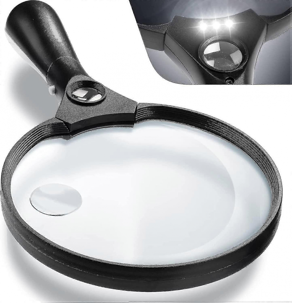 Extra große LED-Handlupe mit Licht – 2-facher, 4-facher, 25-facher Zoom ...