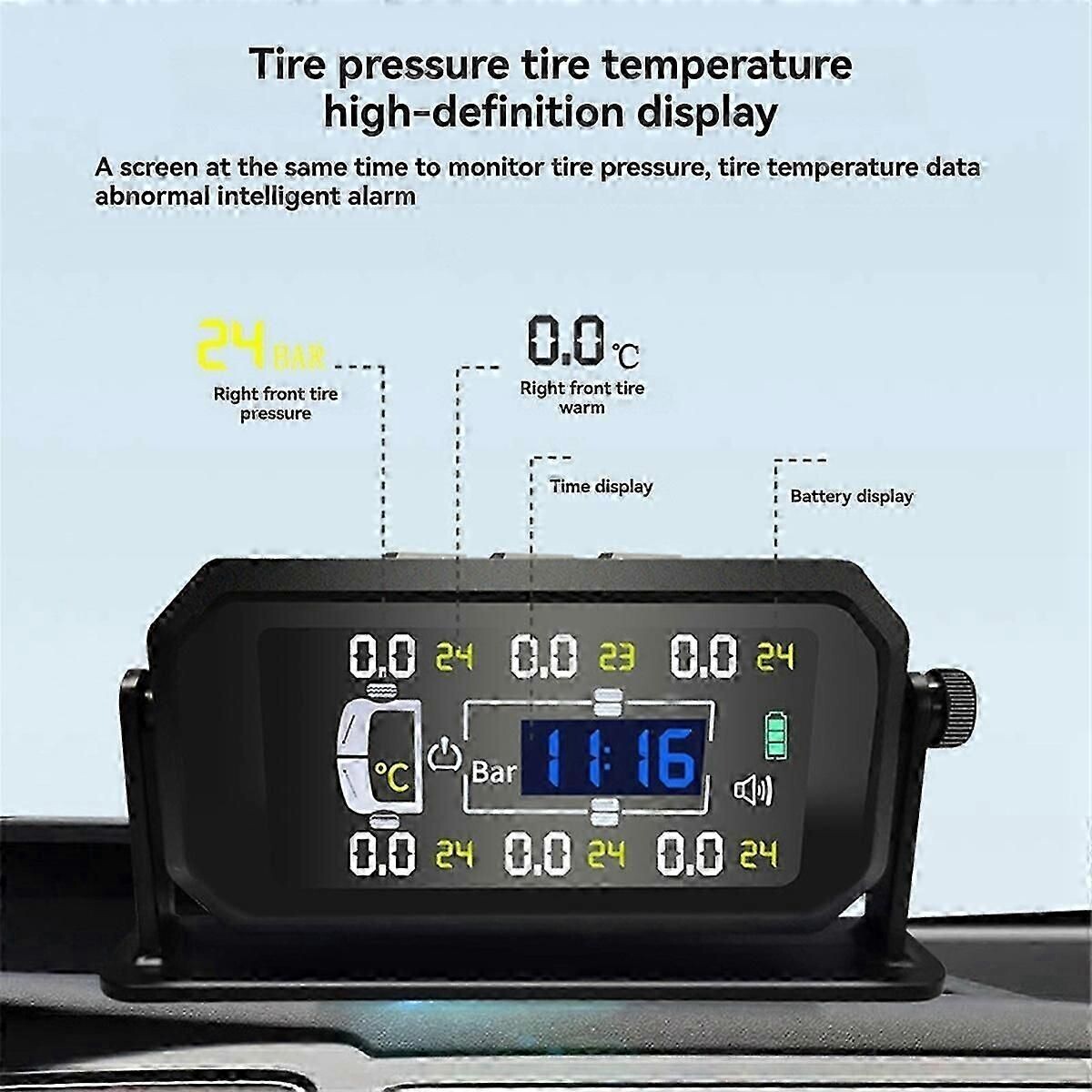 Car RV Truck TPMS 6 Wheels Sensor Solar Tire Pressure Monitoring System Temperature Clock Air ...