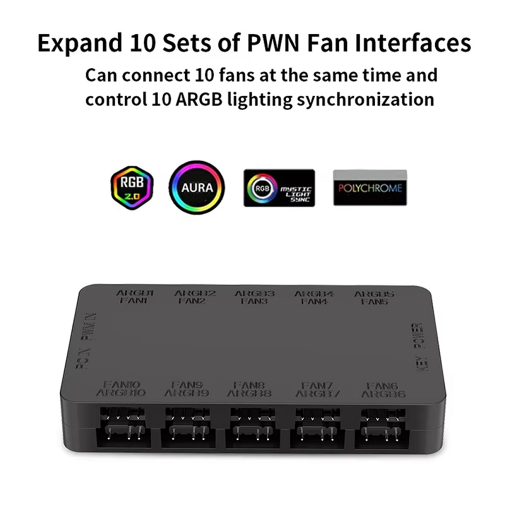 Concentrador de ventilador de refrigeración ARGB, 10 puertos, 4 pines, 5 V, control de 3 pines ...