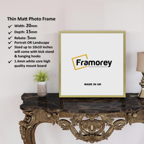 (Gold, 40x40 CM) Square Size Thin Matt Gold Picture Frame Wall Art ...