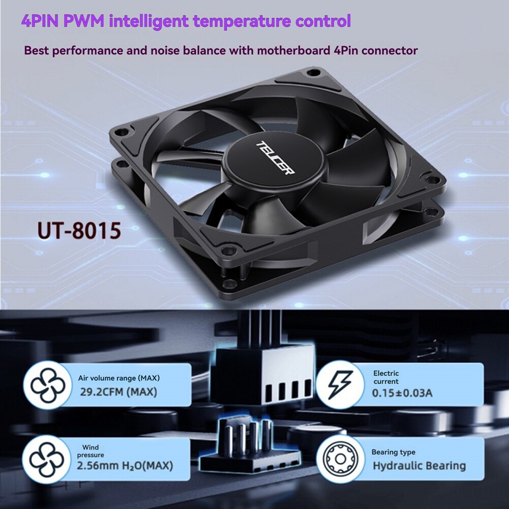 Computer Case Fan 80mm 4-Pin PWM High Airflow Ultra-Thin Cooling Fan on ...