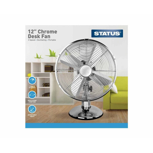 Status Desk Fan | 12 Inch Oscillating Portable Fan | 3 Speed Adjustable ...