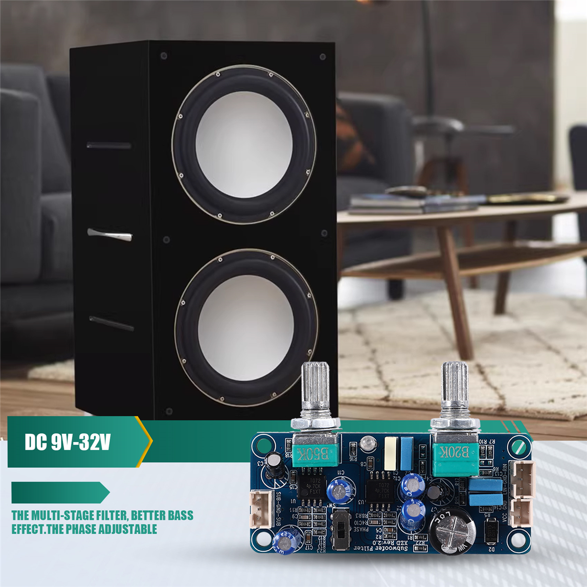 Low Pass Filter Bass Subwoofer Preamp Amplifier Board Single Power DC 9 ...