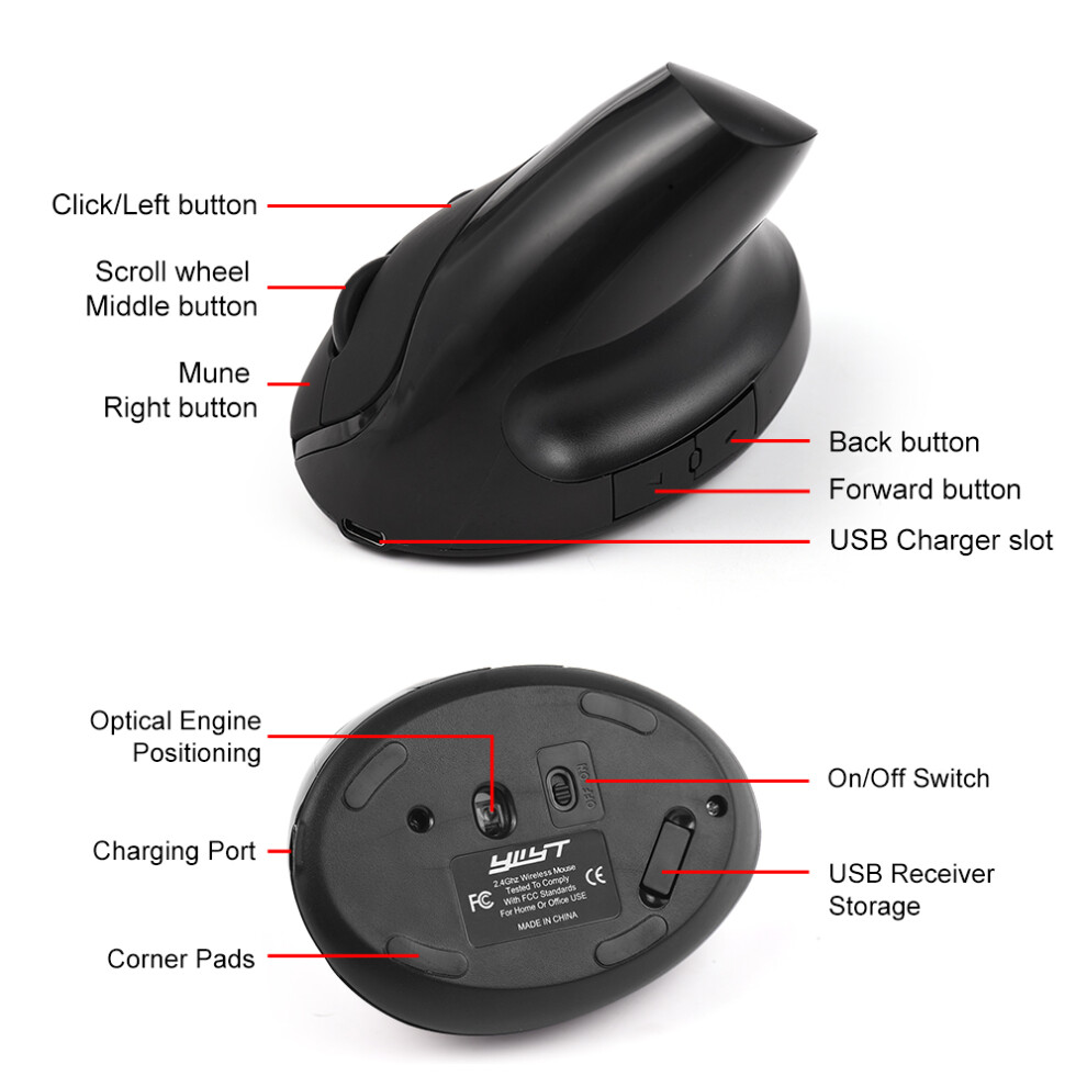Wireless Ergonomic Vertical Mouse 2400 DPI Rechargeable USB-C on OnBuy