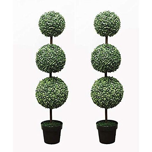 Floralcraft? Pair of Artificial Box Topiary 3 Ball Trees in Weighted ...