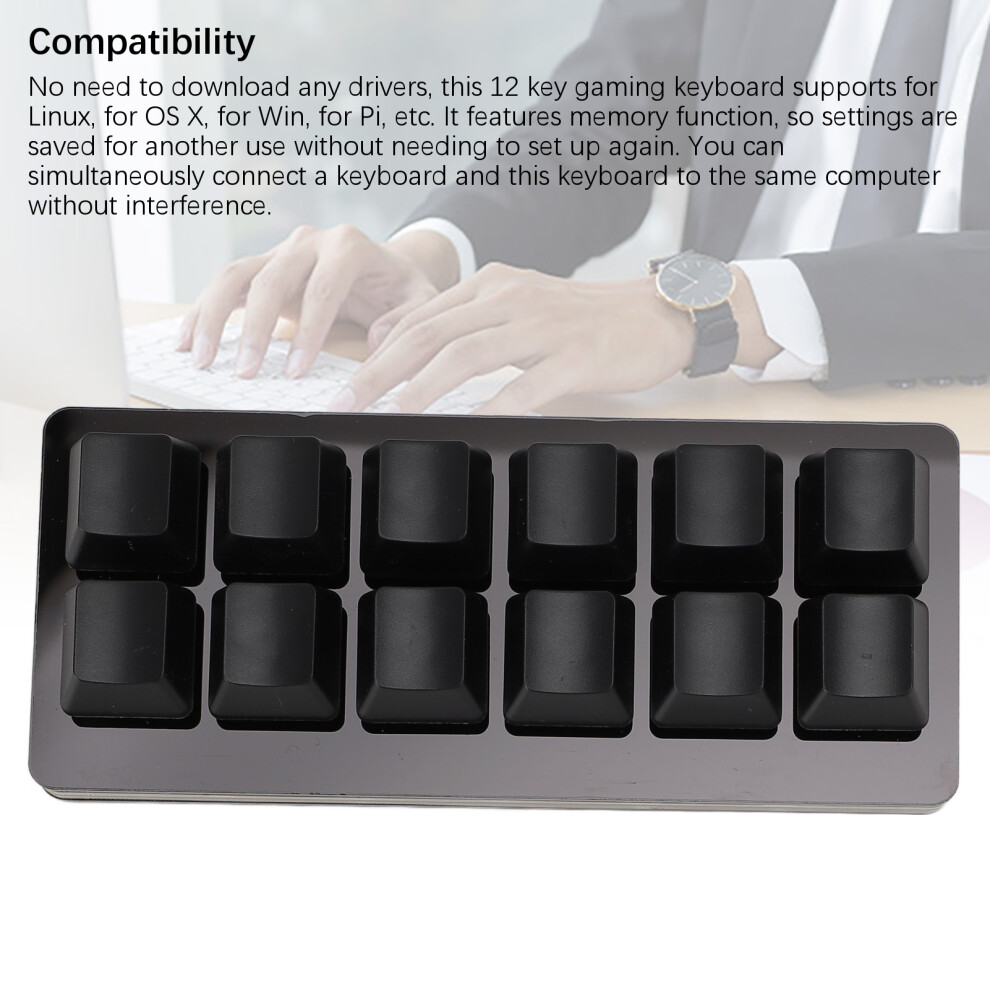 12-Key USB-C Red Switch Keyboard 130x55mm Black on OnBuy