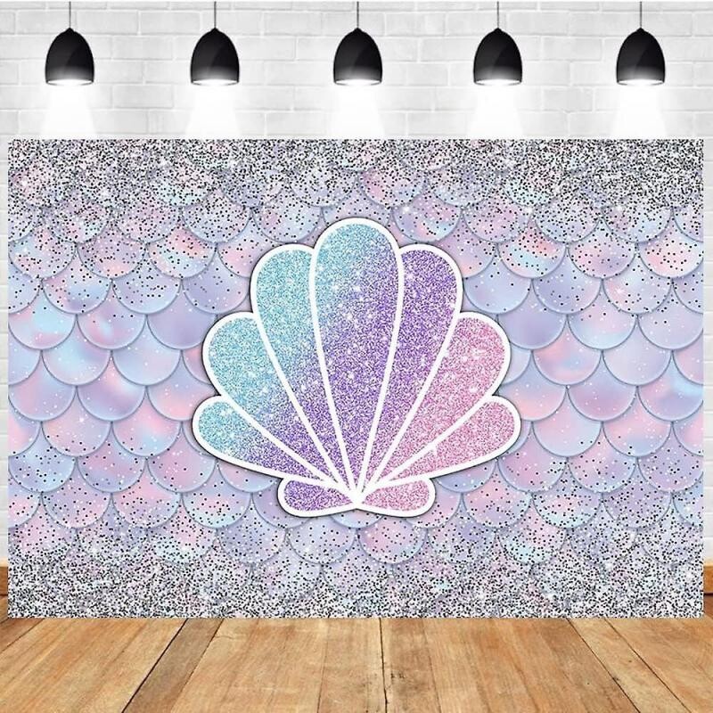 Glitter Baby Mermaid Birthday Backdrop Purple Shiny Fish Scales ...