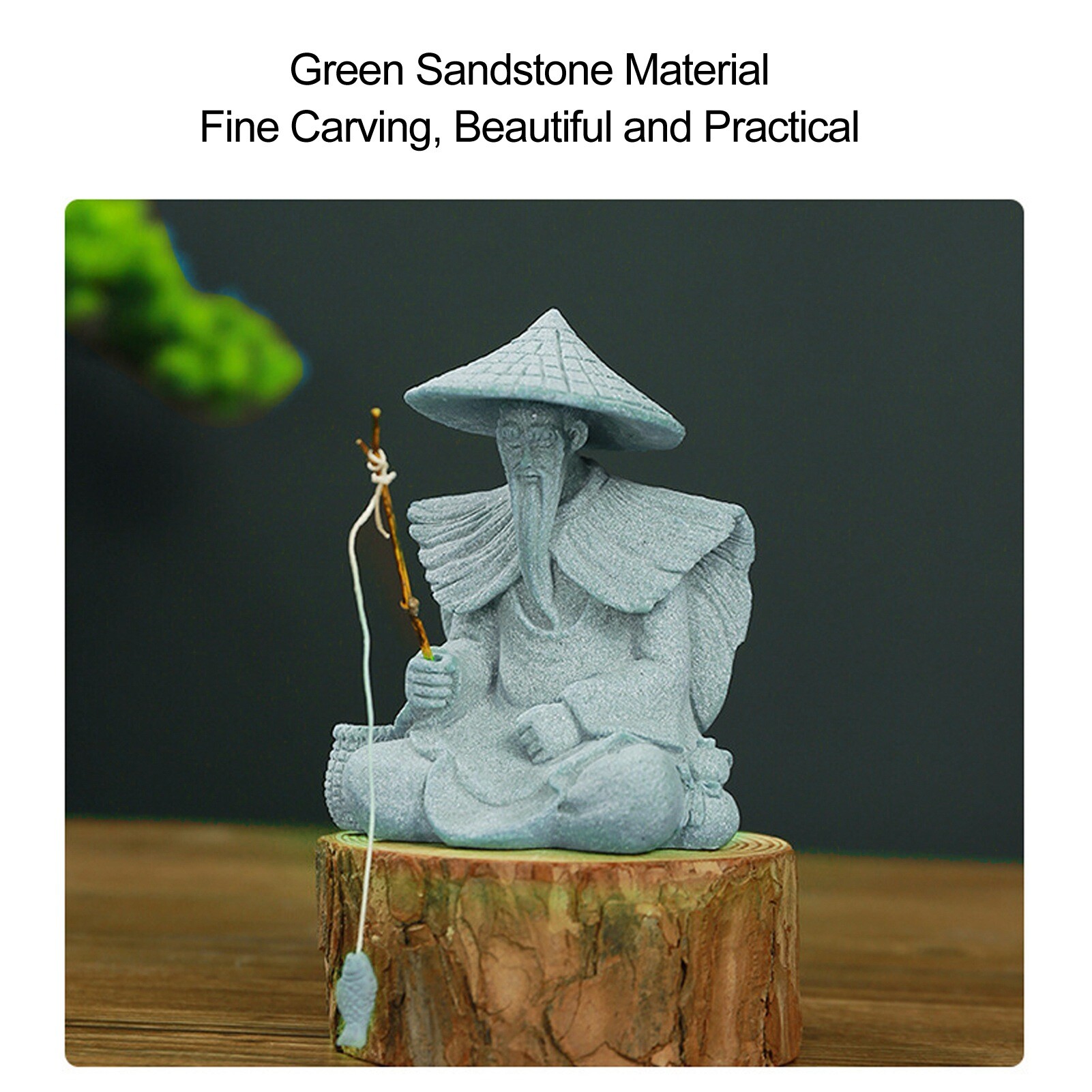 Statue de pêcheur, grès vert, 10,5 8,5 6 cm on OnBuy