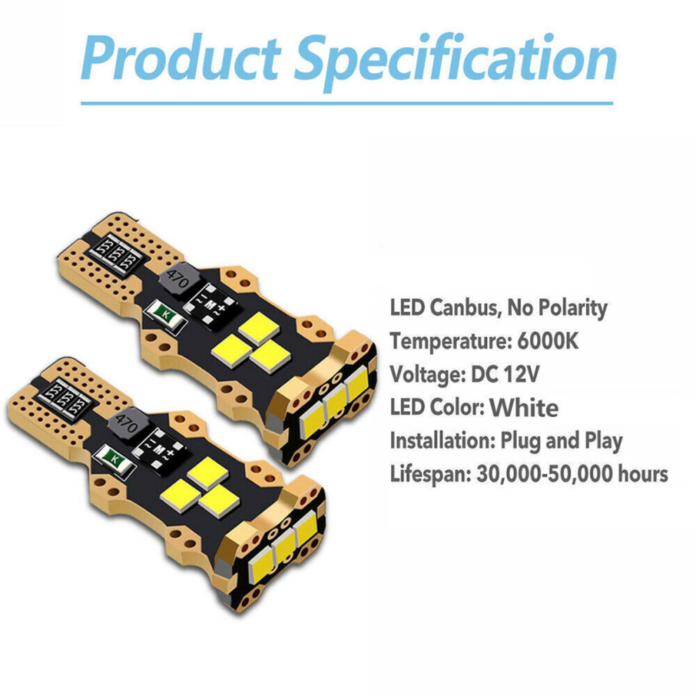 8X 921 912 W16W 904 906 916 T15 LED Reverse Back Up Light Bulb Canbus ...