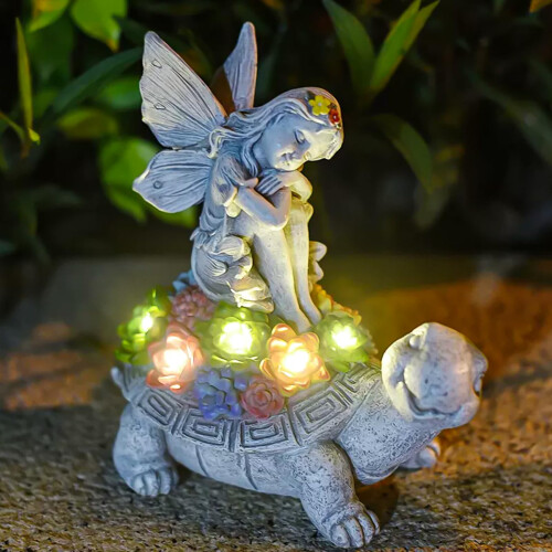 Solar Garden Figures Turtle Angel Fairy Statue Outdoor Resin Sculpture ...