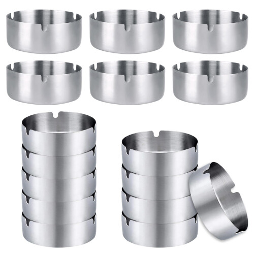 Ashtray Pack Of 16 Stainless Steel Table-Top Round Ashtrays For Home ...