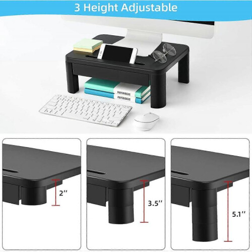 Computer Stand Riser with Drawer 3 Height Adjustable Monitor Stand ...