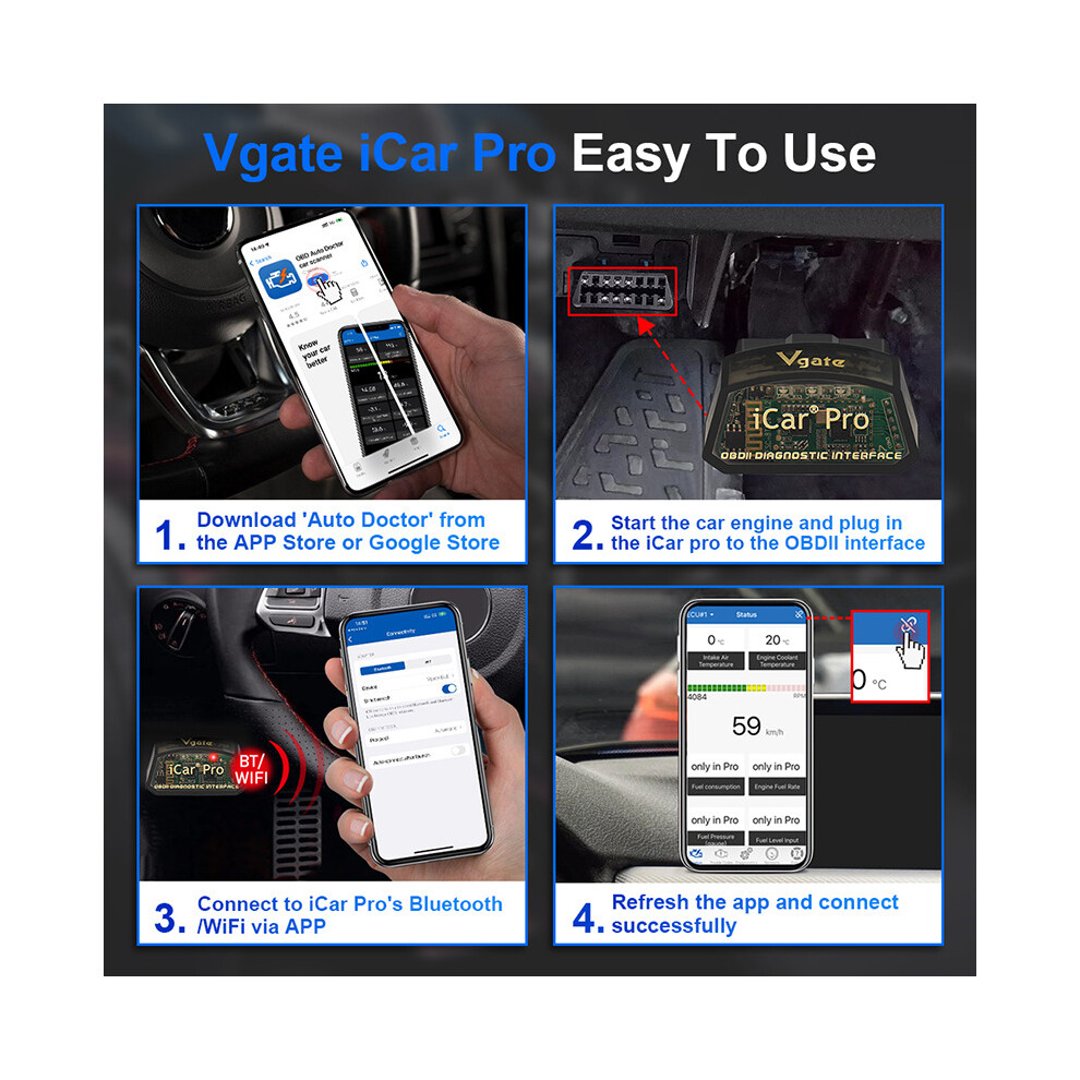 Vgate Icar Pro Bluetooth 4.0 (ble) Obd2 Obdii Error Code Reader Car Check Engine Light With ...