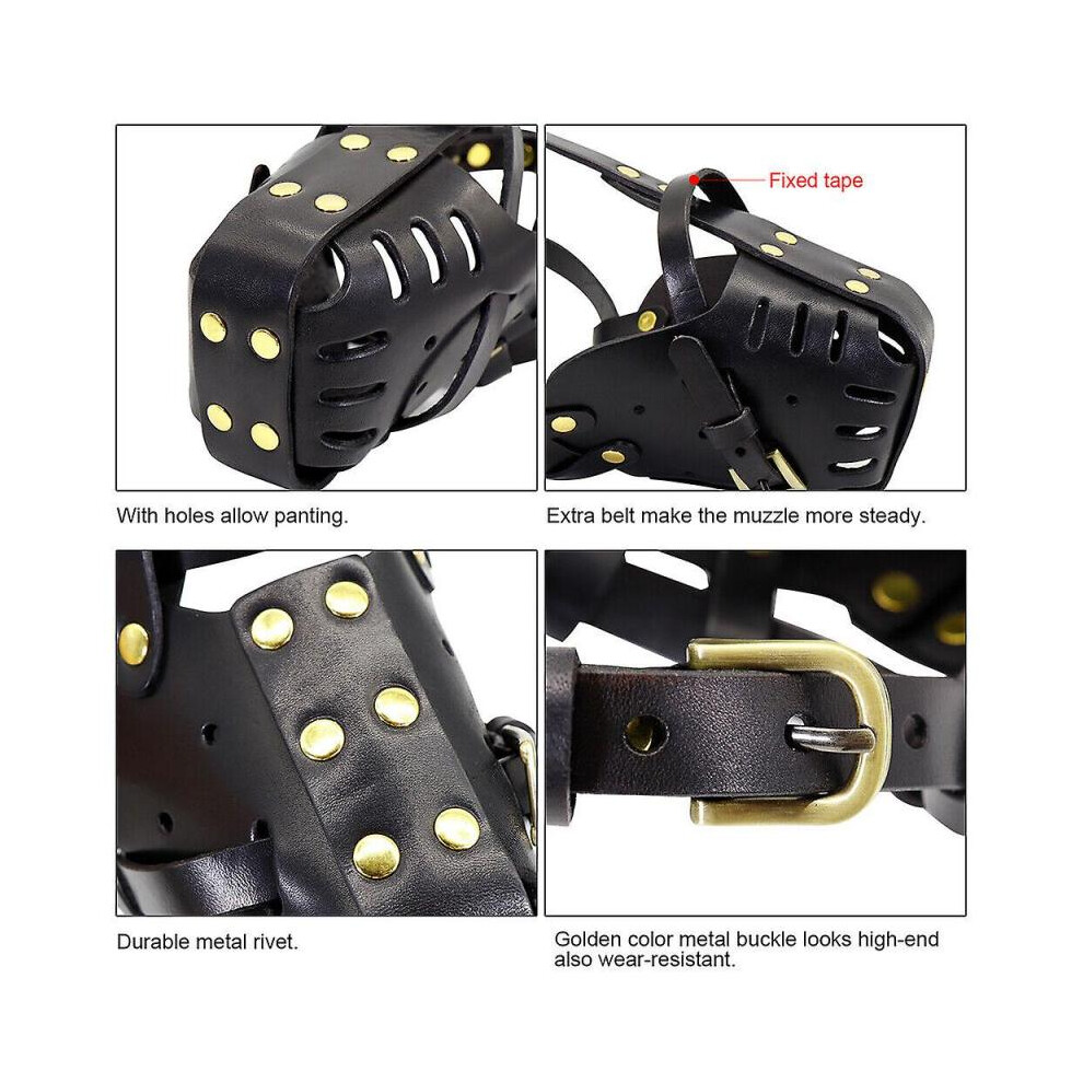 (Black) Leather Pitbull Dog Muzzle Doberman German Shepherd Secure ...
