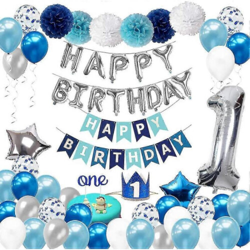 1st Birthday Decoration Boy Blue Baby 1st Birthday Party Blue Kit Set ...