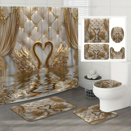 ( lmu-250406000019) Luxurious Gold Swan Bathroom Four-Piece Set ...