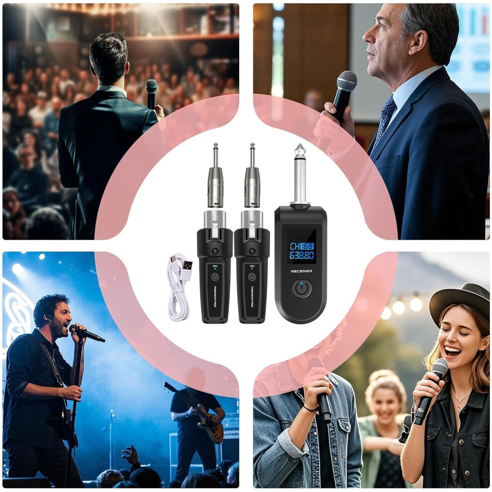Wireless Microphone Transmitter and Receiver, 10-Channel Adapter for ...