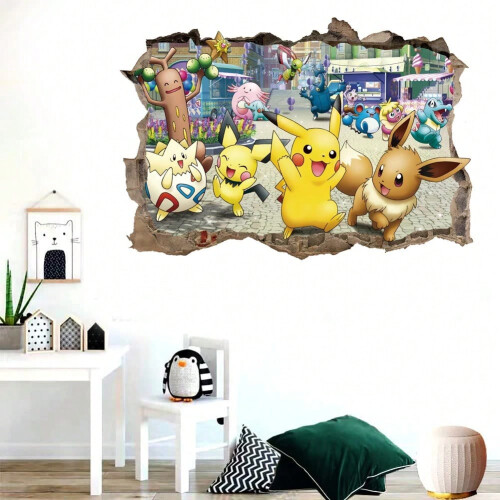 (4) 3D Cartoon Pikachu Wall Stickers For Kid's Rooms Kindergarten ...