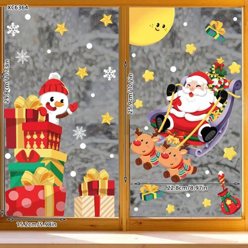 (D 6364) Cartoon Christmas Window Decals Santa Claus Xmas Tree Stickers ...