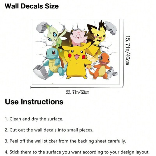 (2) Cartoon Pikachu Wall Stickers For Kid's Rooms Kindergarten Living ...