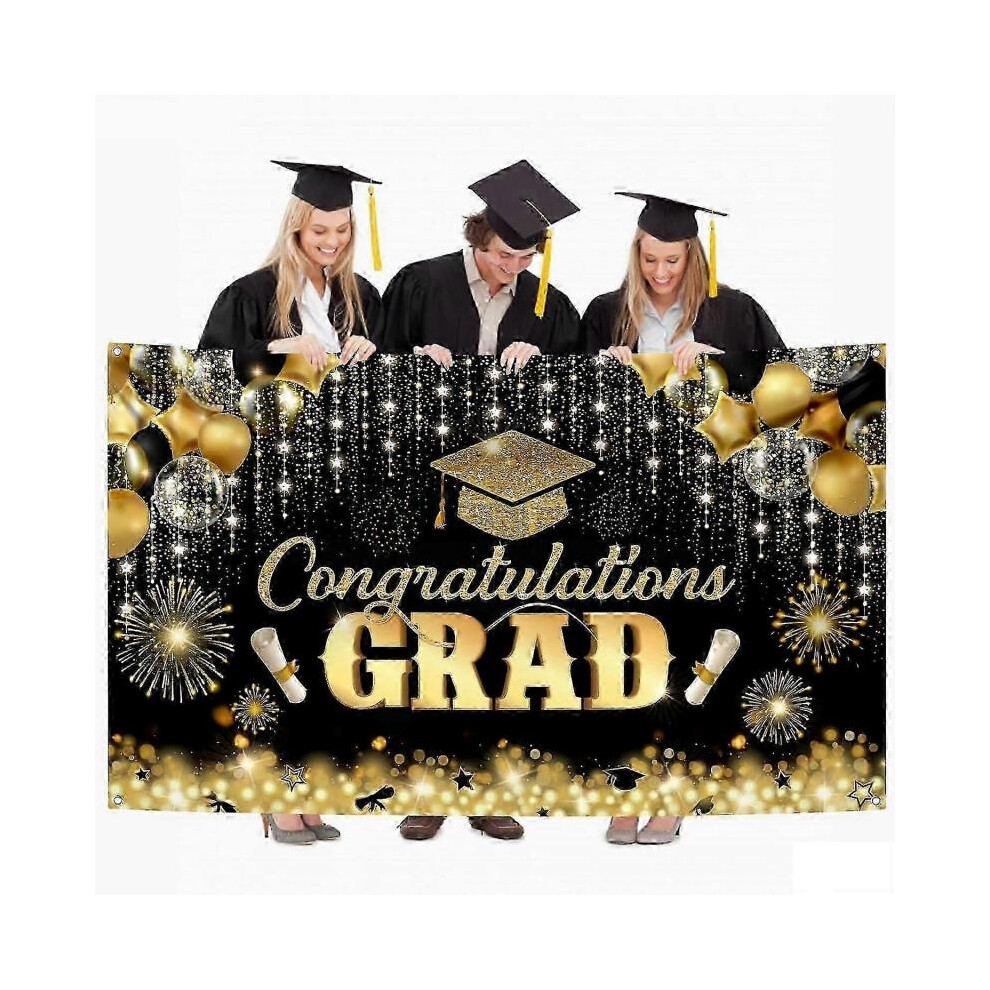 Congratulations Grad Banner, 72x44 Inch Glitter Black and Gold ...